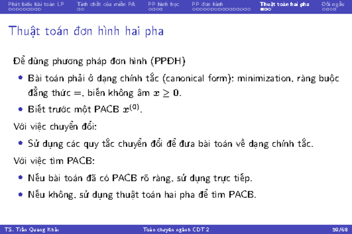Bài toán LP và Đối ngẫu: Phương pháp hai pha và Tính chất miền PA - Studocu