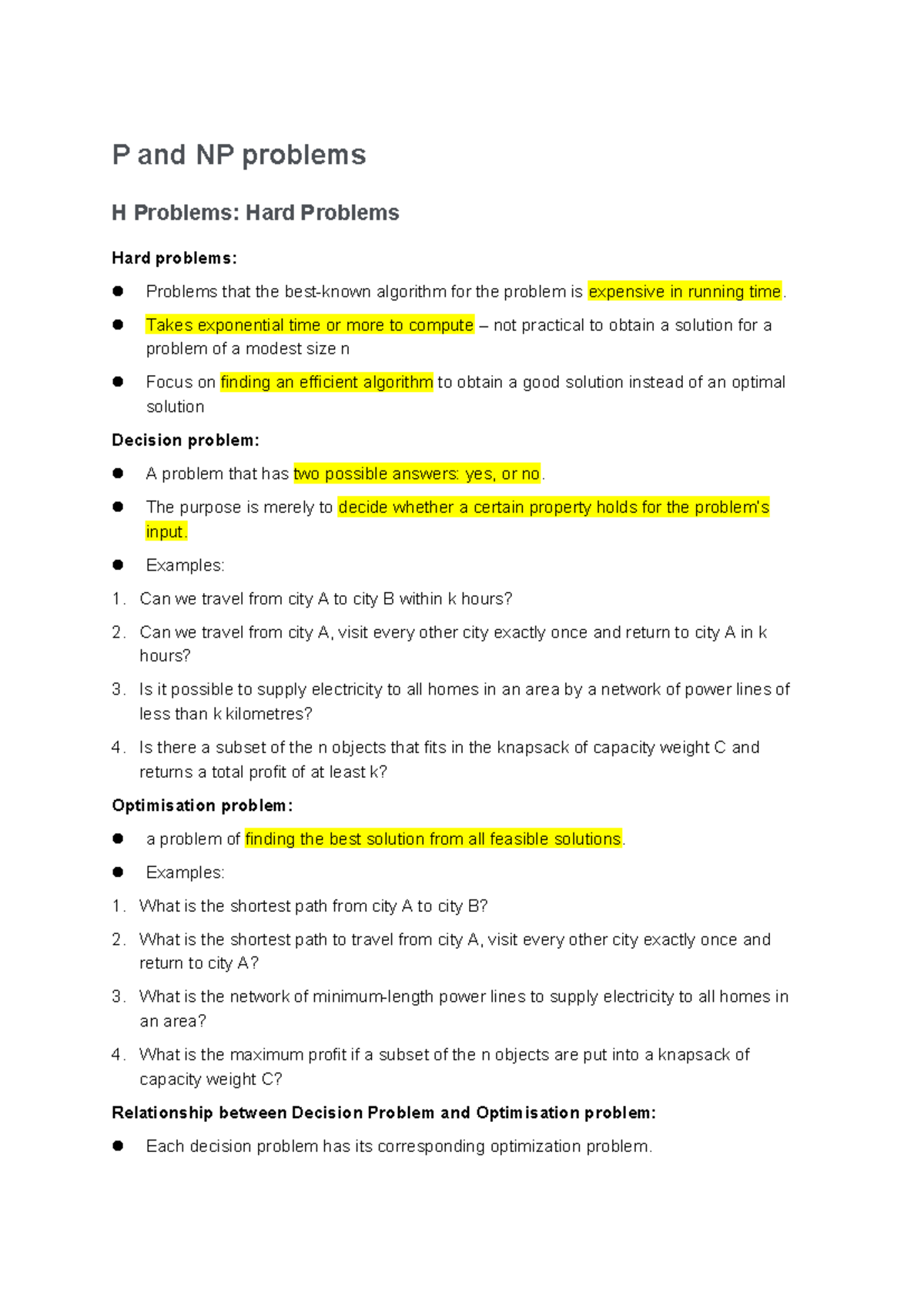 P and NP problems - sdsdsdsdsdsd - P and NP problems H Problems: Hard ...