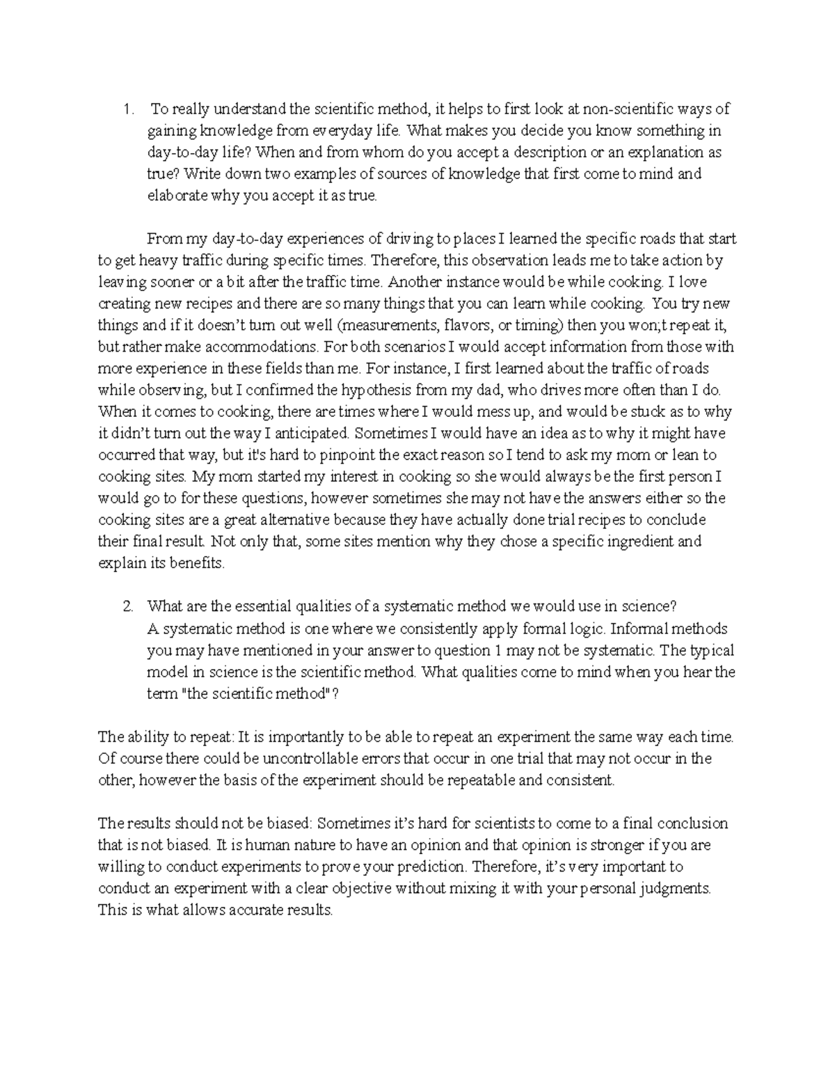 Scientific Method: Gaining Knowledge Through Everyday Experiences - Studocu