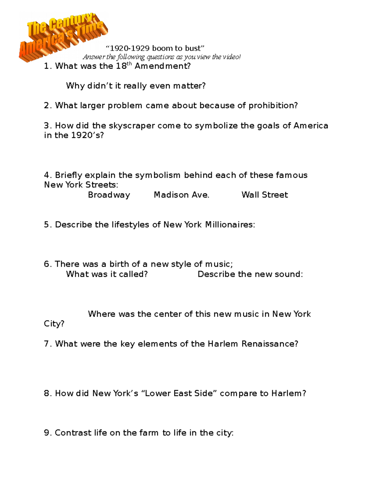 The century 1920-1929 boom to bust - “1920-1929 boom to bust” Answer ...