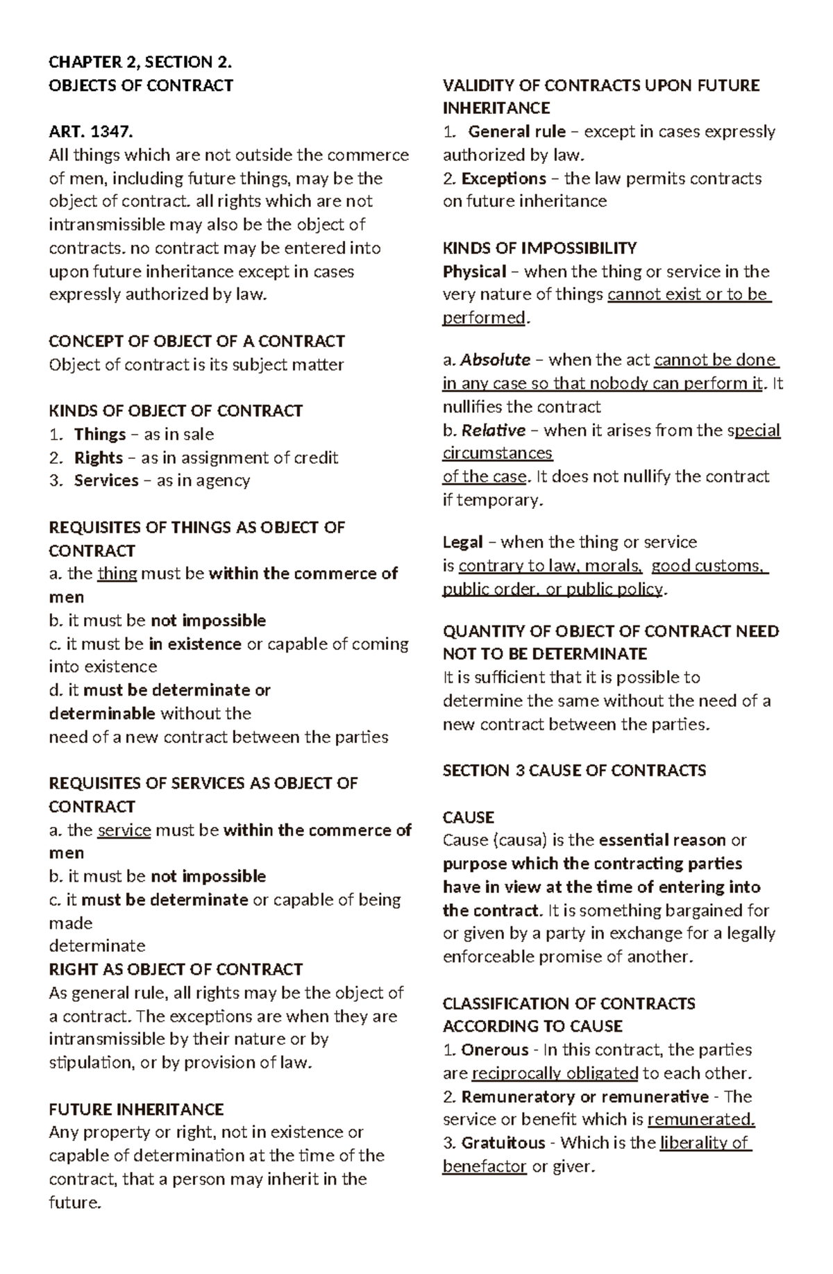 Group 4 Oblicon Final Exam Reviewer: Contracts and Their Objects - Studocu