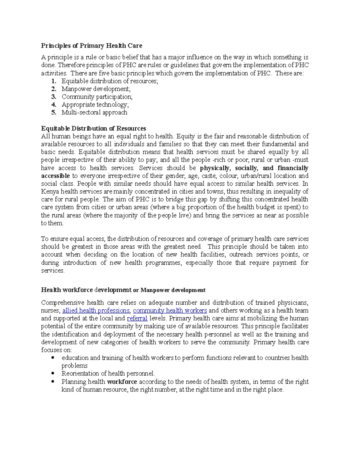 Principles of Primary Health Care - Therefore principles of PHC are ...