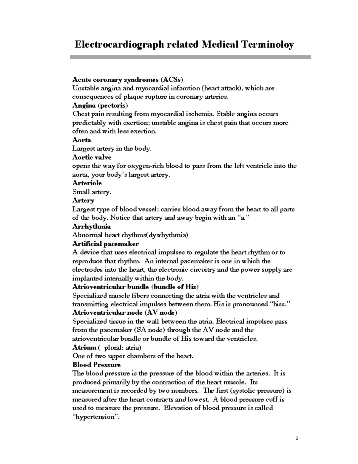 EKG Notes 1: Key Terms and Concepts in Electrocardiography - Studocu