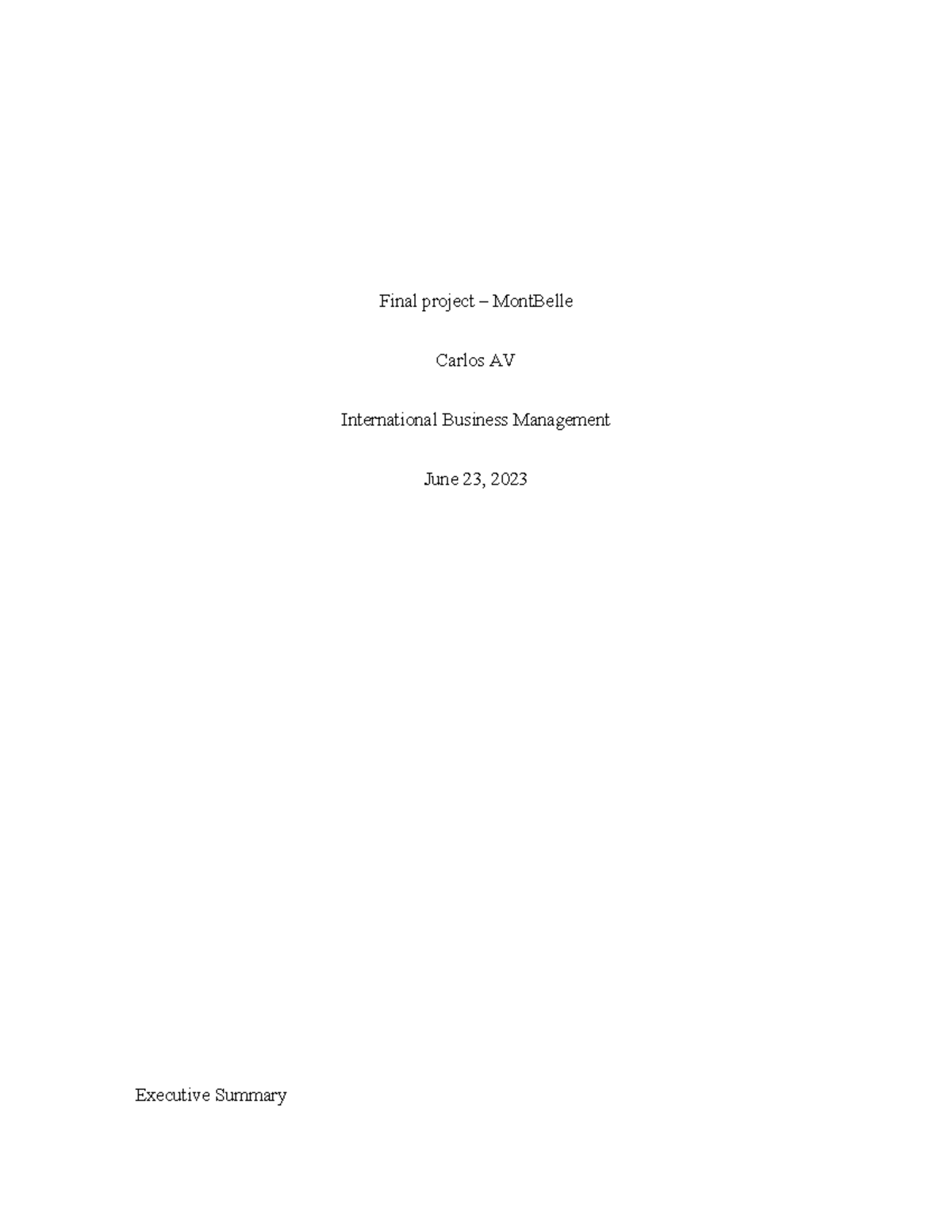 Final Project: MontBelle Carlos AV Int'l Business Mgt - Exec Summary ...
