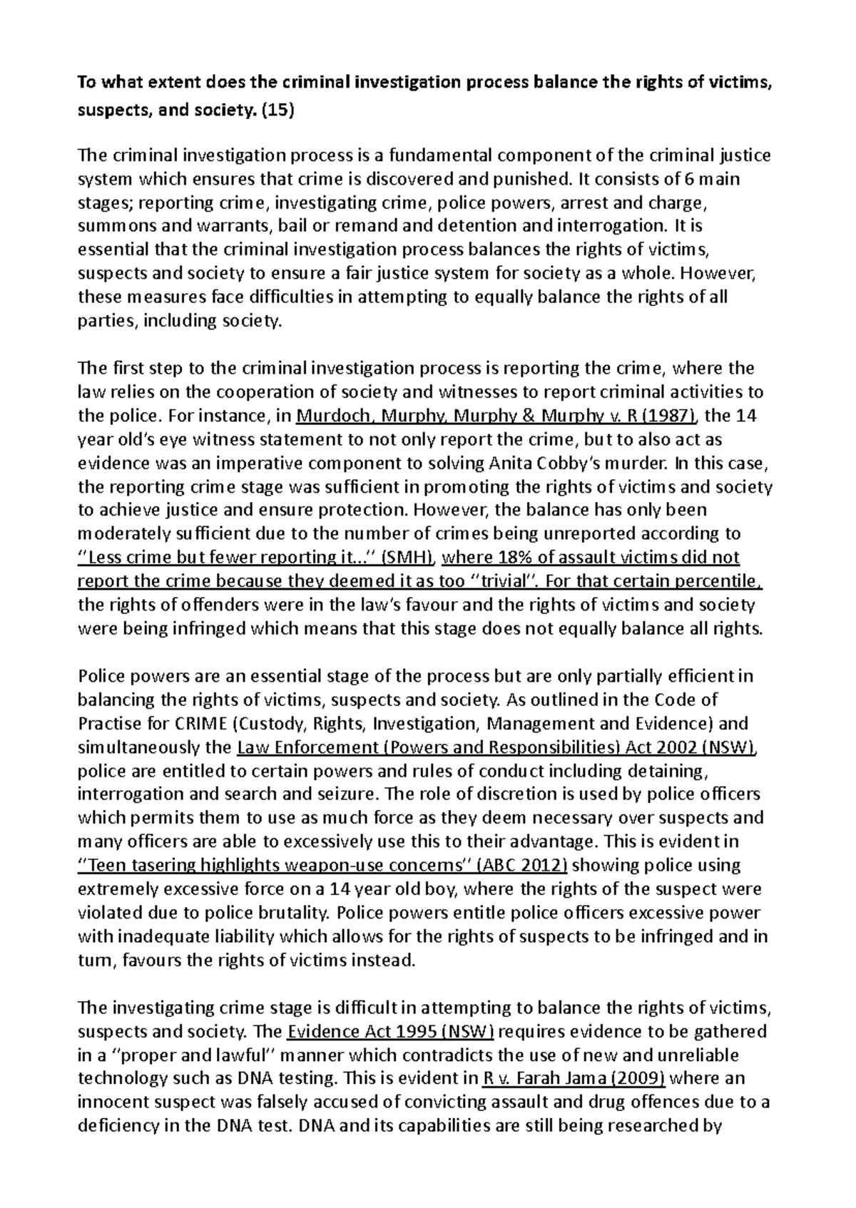 Legal Studies Crime: Criminal Investigation Process balancing rights of ...