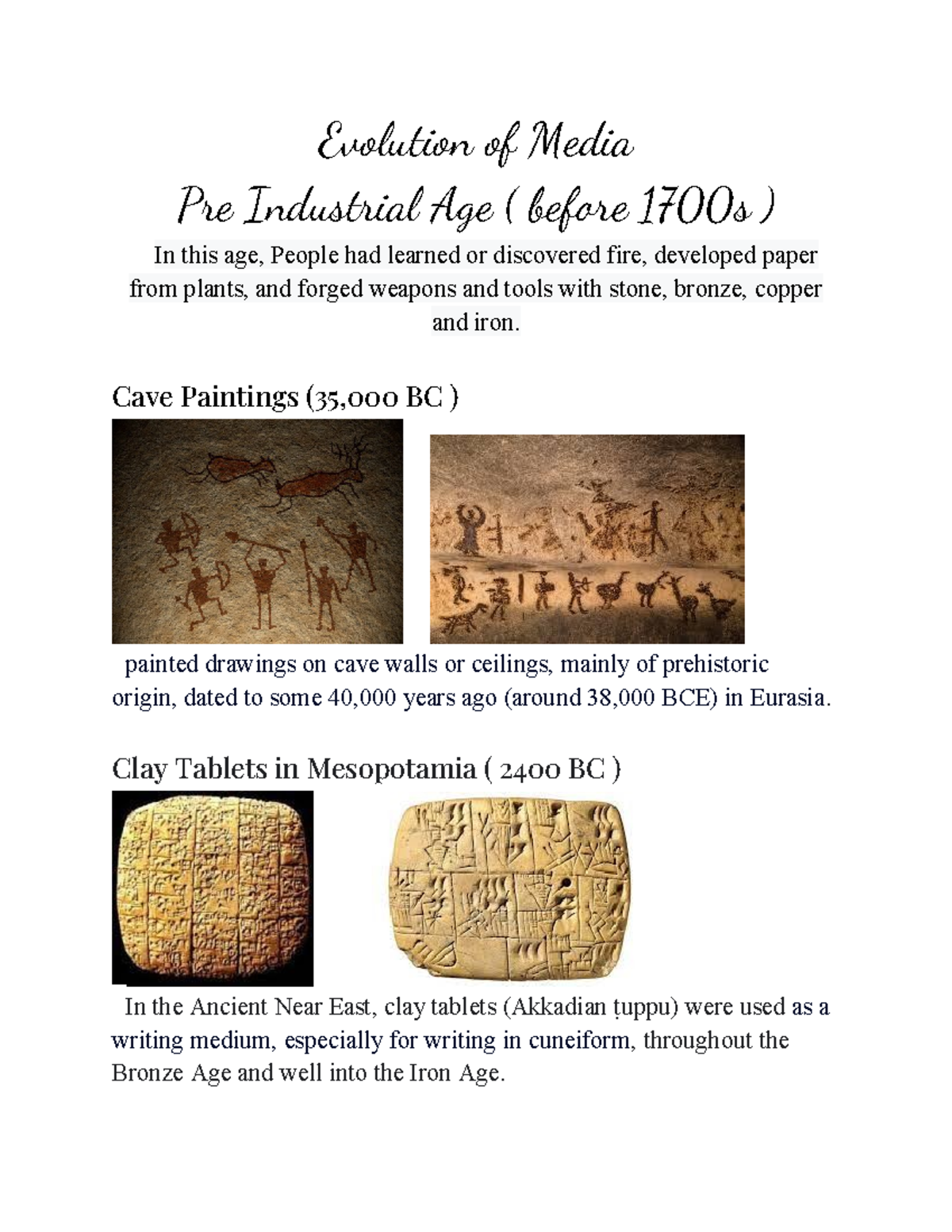 Media Evolution: Pre Industrial Age (Before 1700s) Overview - Studocu