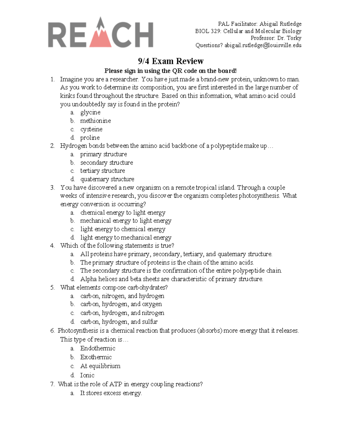 BIOL 329: Cellular & Molecular Biology Exam Review Guide - Studocu