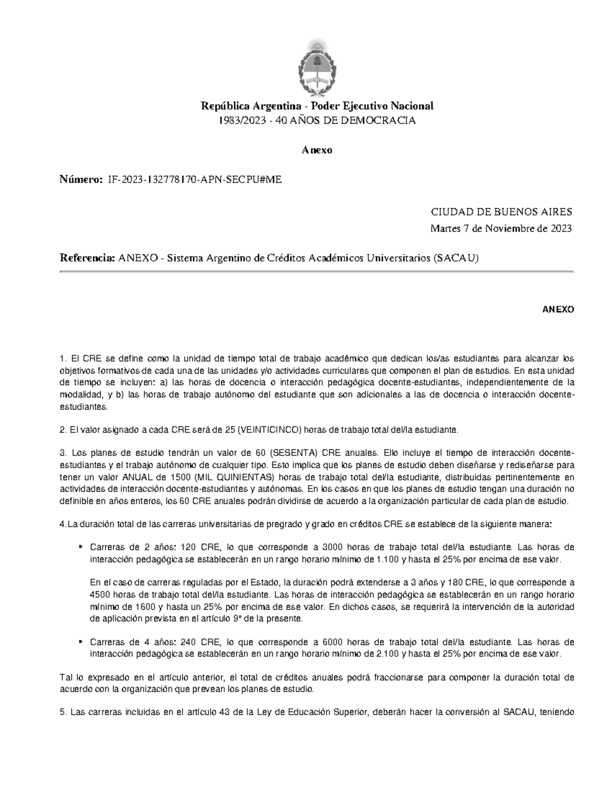 Anexo sobre el Sistema de Créditos Académicos Universitarios (SACAU ...