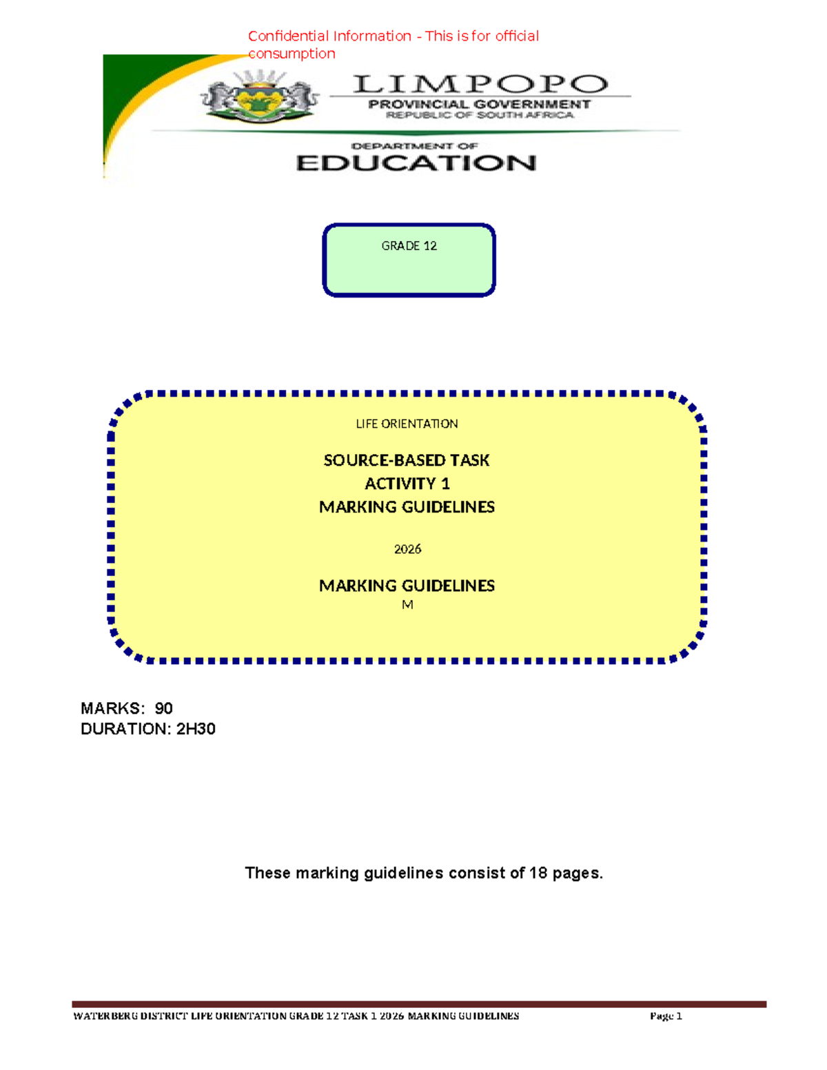 LO GRADE 12 TASK 1 MARKING GUIDELINES 2026 - Studocu