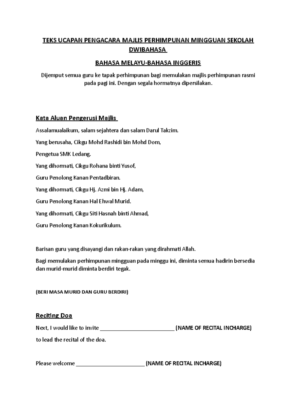 TEKS Ucapan Perhimpunan Mingguan Sekolah Dwibahasa - Bahasa Melayu ...