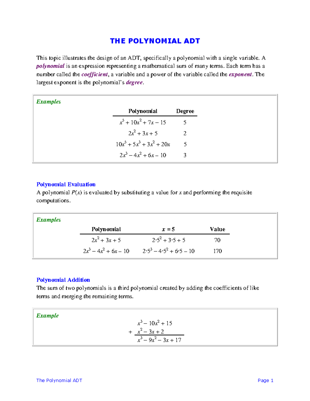 Polynomial ADT Study Notes - 07POLYNOMIALADT - Studocu