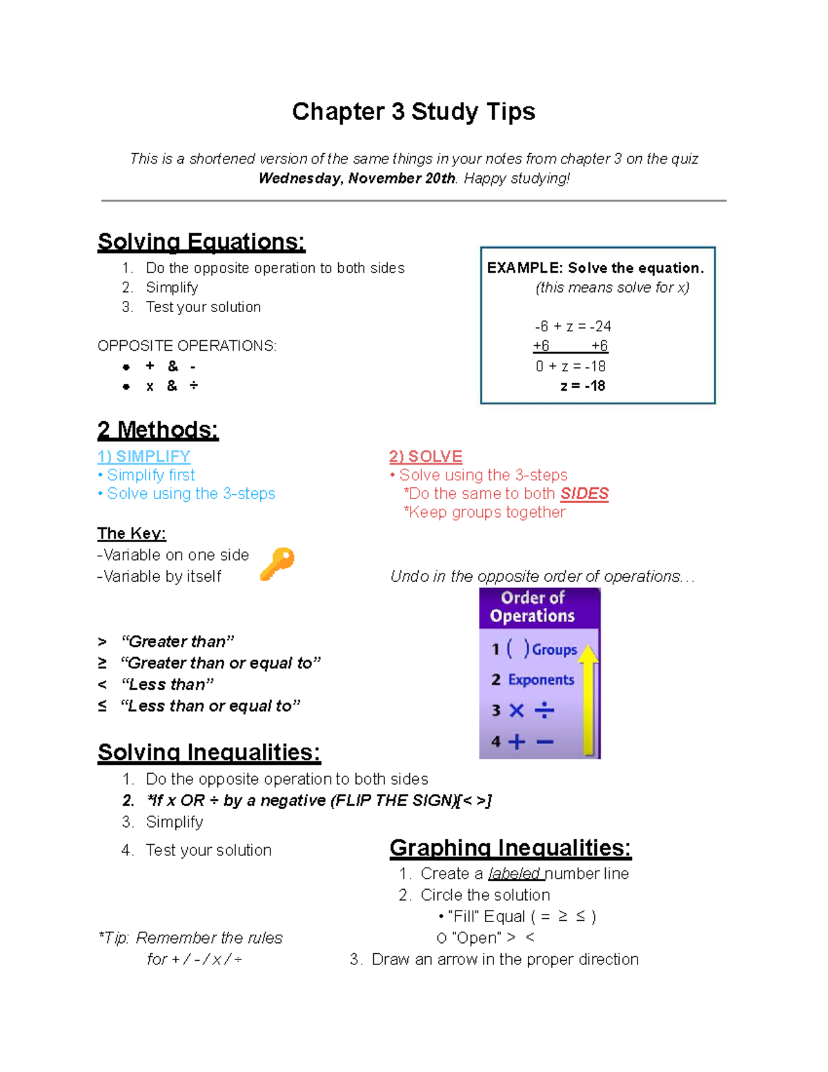 Chapter 3 Study Tips for Quiz on Nov 20th - Studocu
