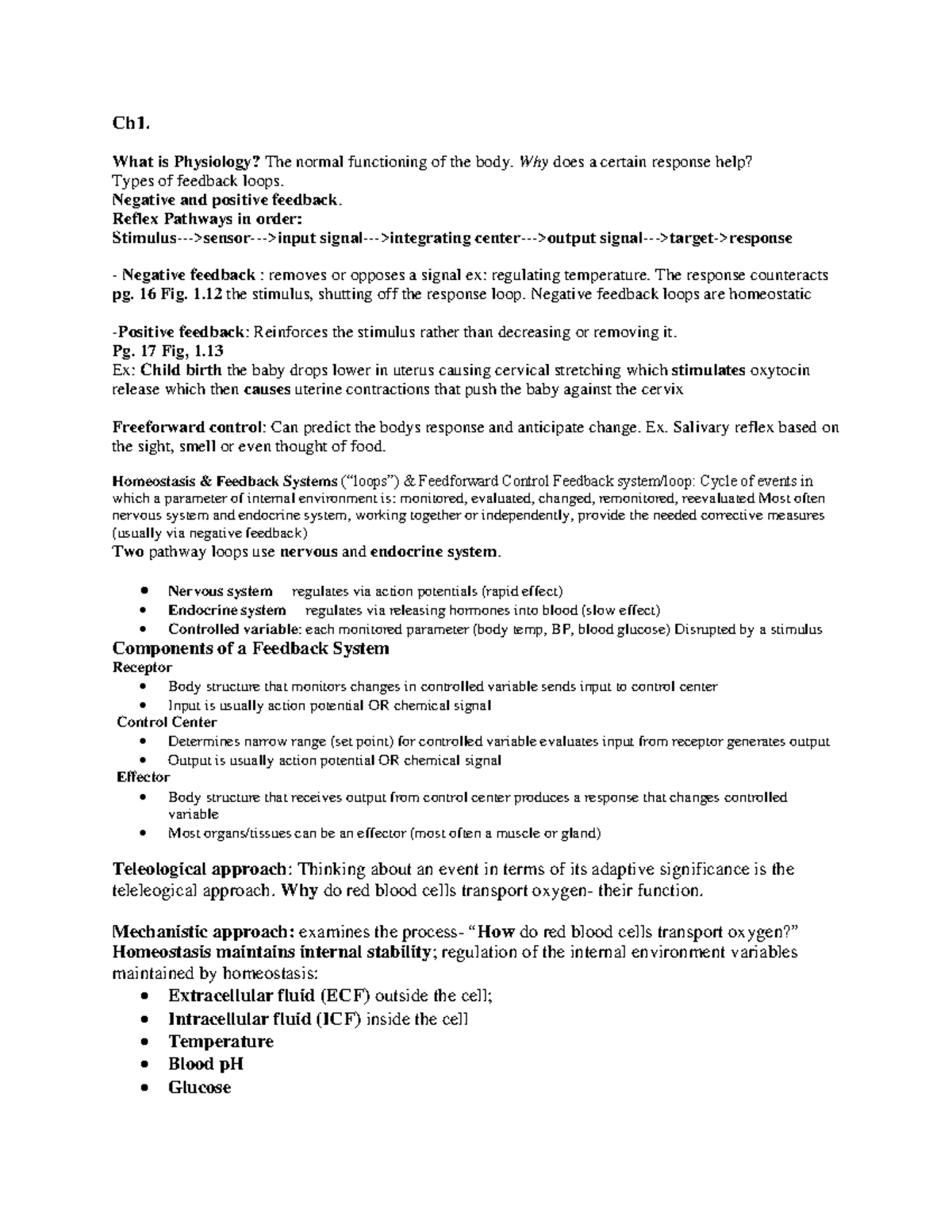 Exam 1 study guide - Ch1. What is Physiology? The normal functioning of ...