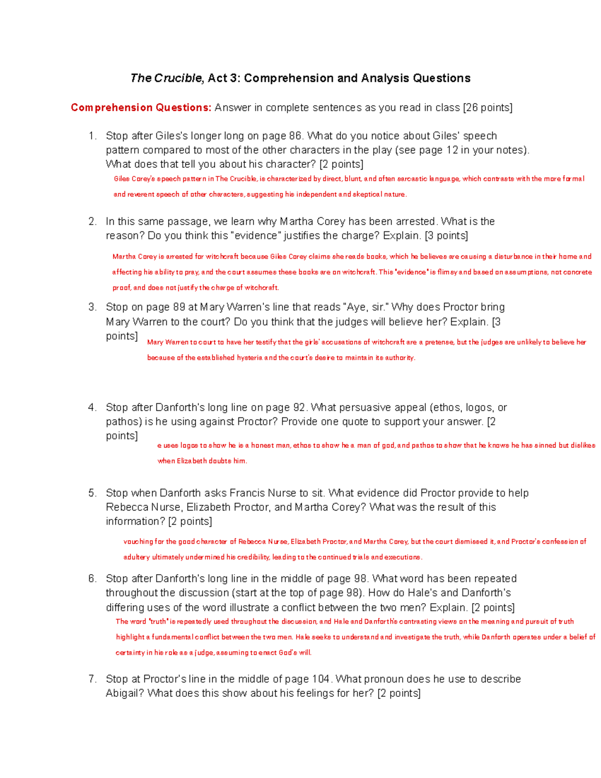 The Crucible, Act 3: In-Depth Comprehension & Analysis Questions - Studocu