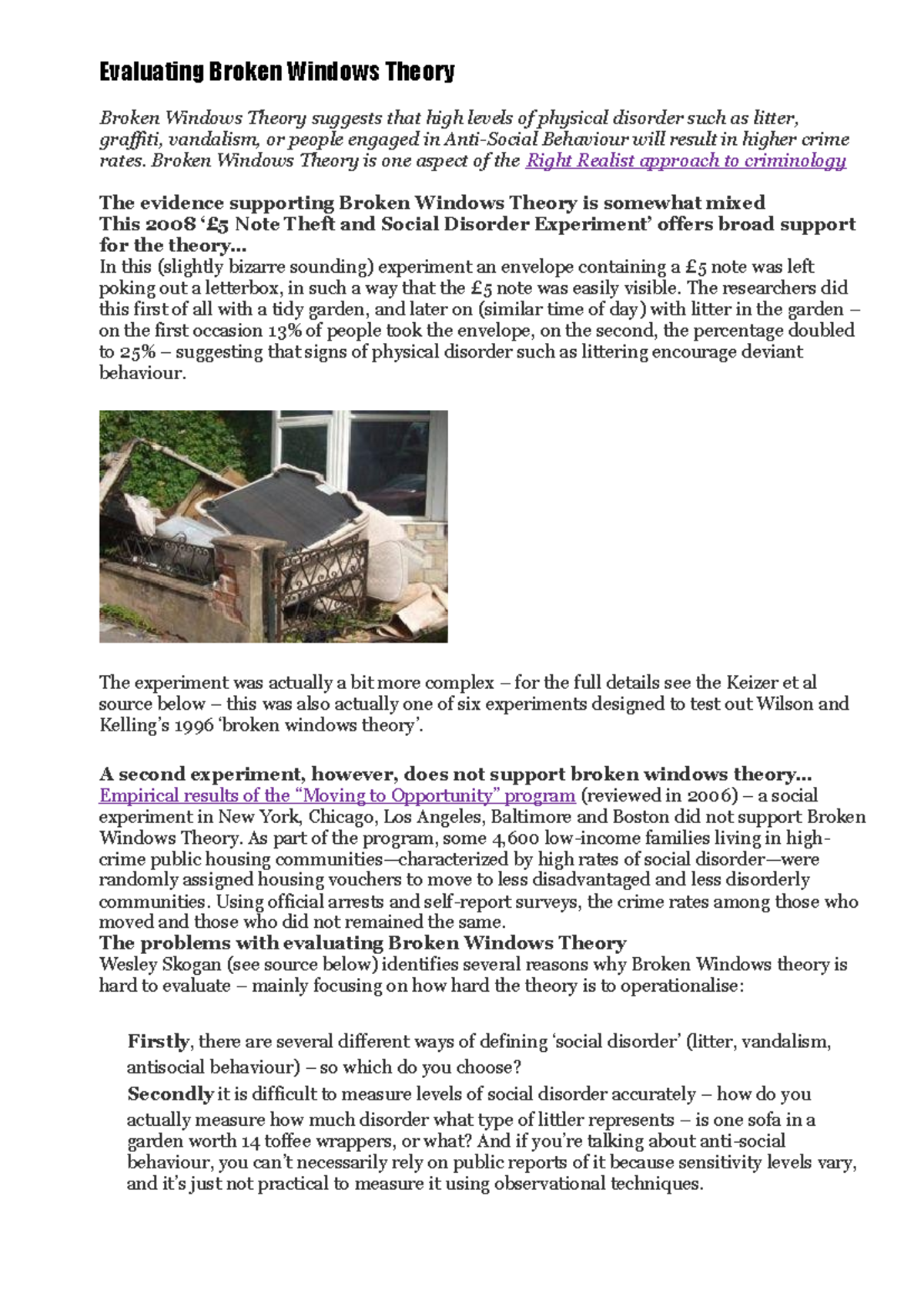 Evaluating Broken Windows Theory: Crime, Disorder, and Control ...
