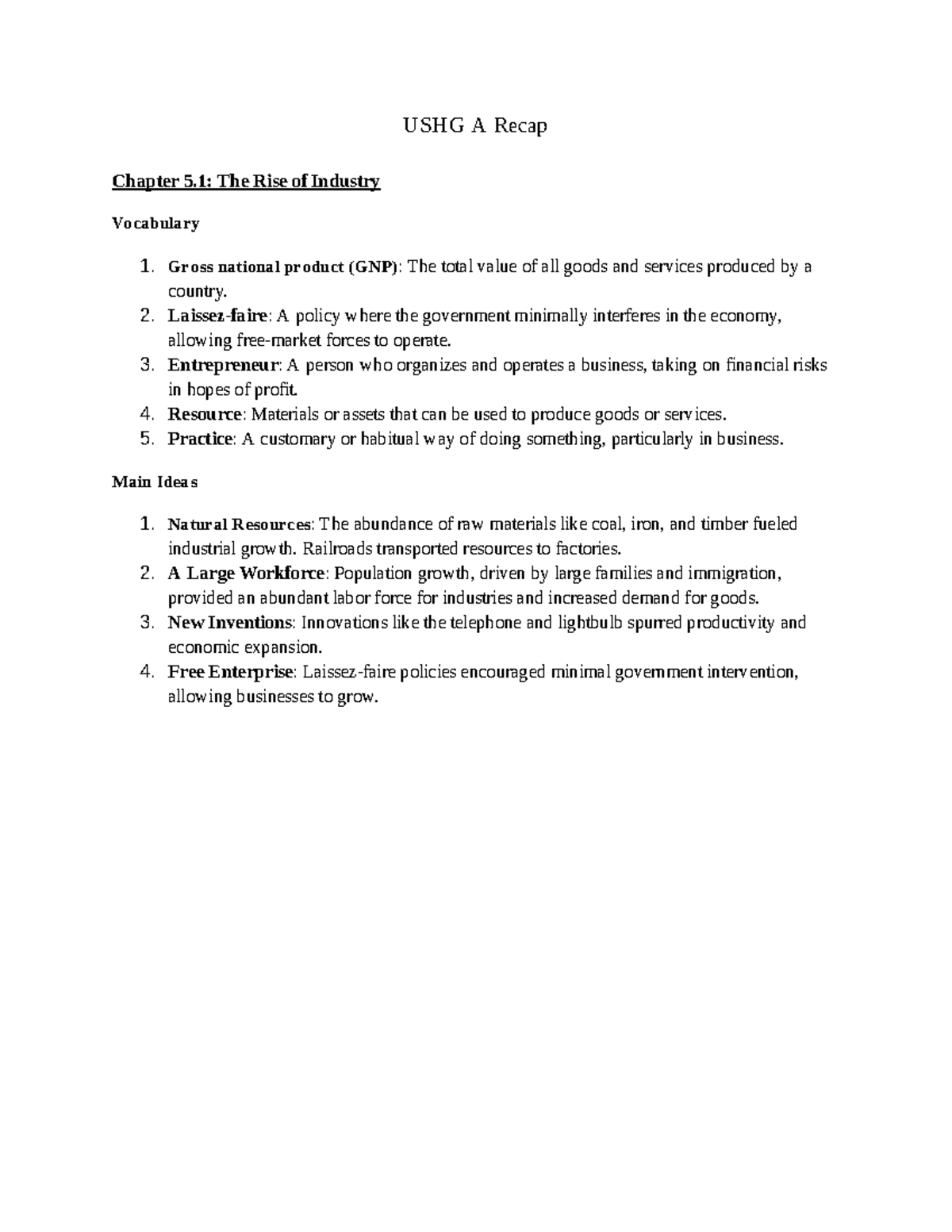 Final Exam Review Guide - Google Docs - USHG A Recap Chapter 5: The ...