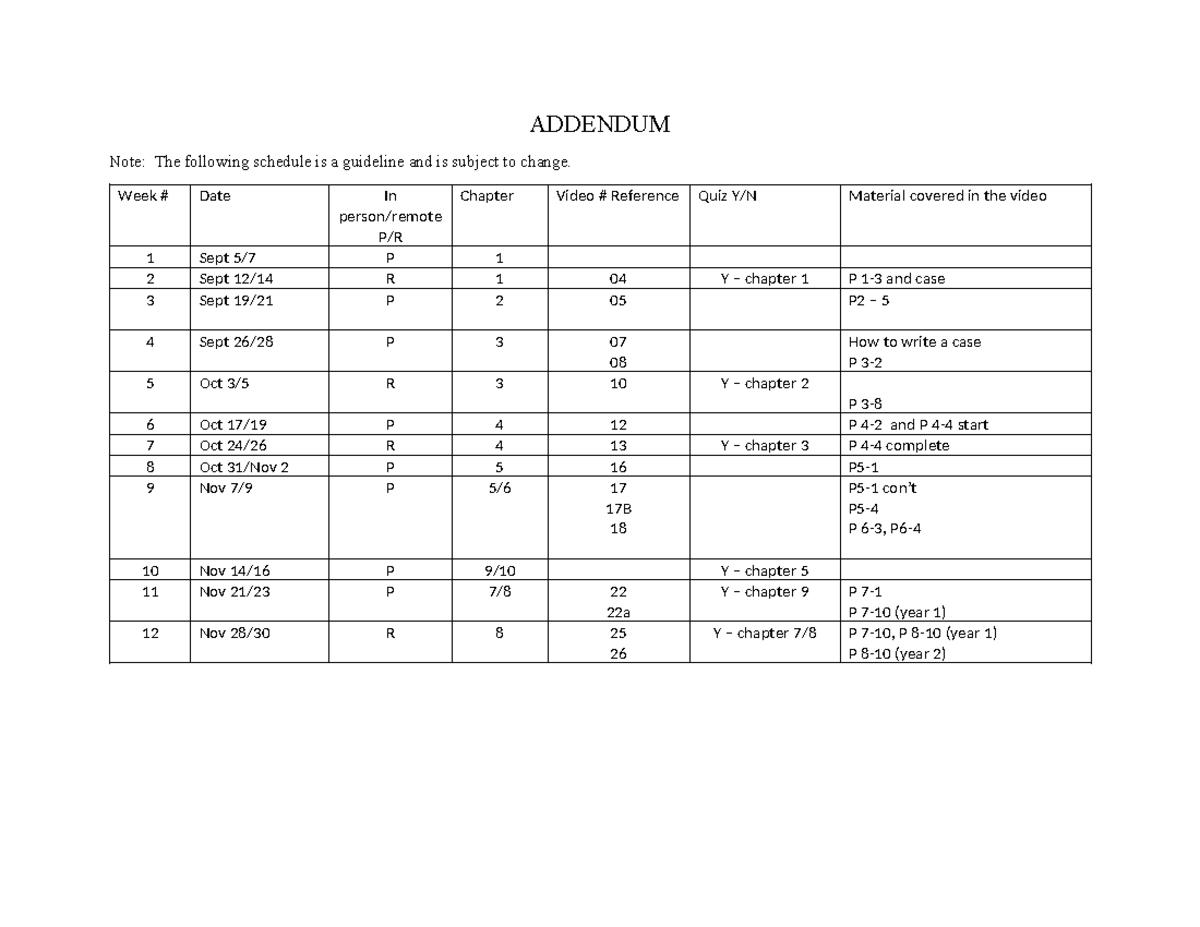 ACCO 420 Schedule Fall 2023 to post - ADDENDUM Note: The following ...