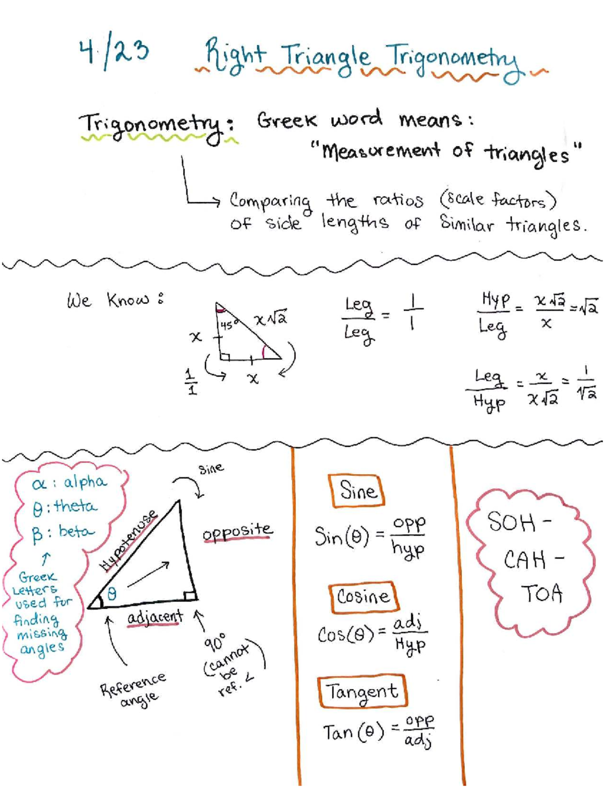 Notes & Keys to Study Guide: Right Triangles (MATH 3R) - Studocu