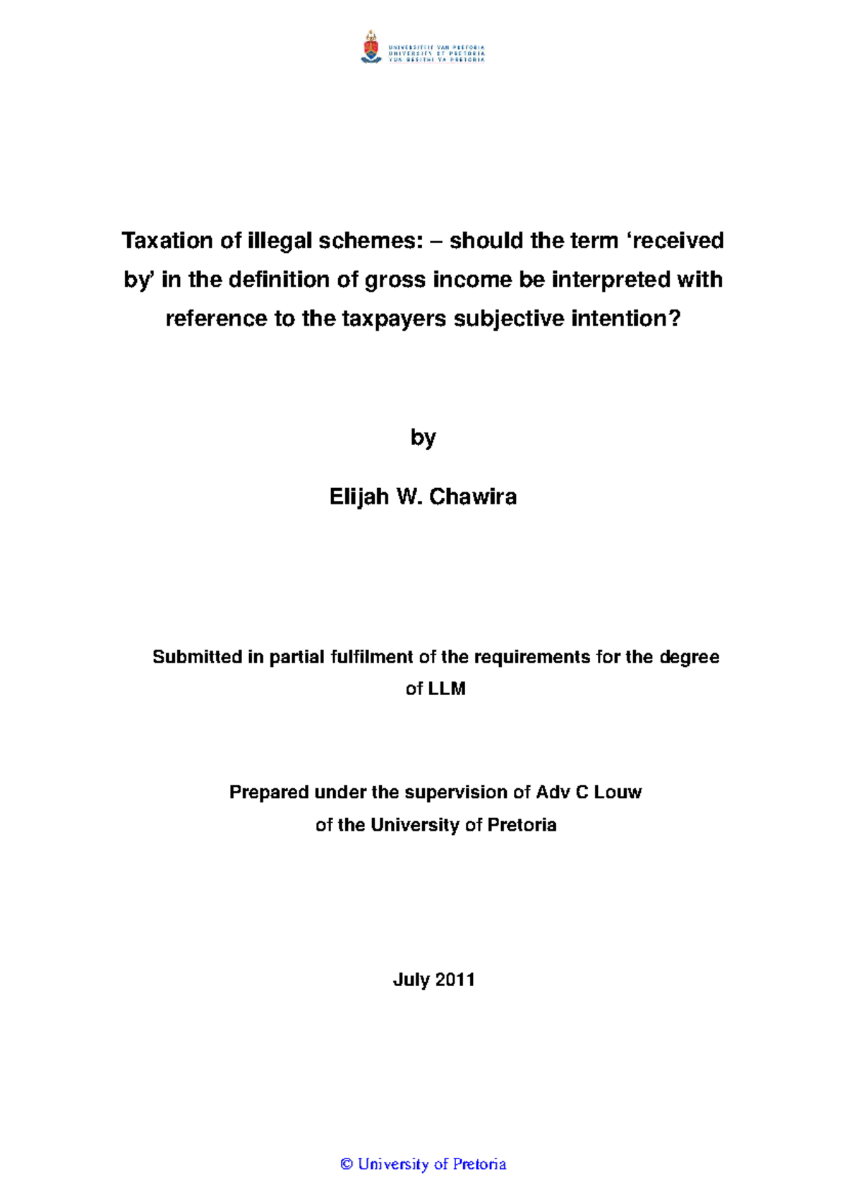 LLM Dissertation: Taxation of Illegal Schemes and Subjective Intention ...
