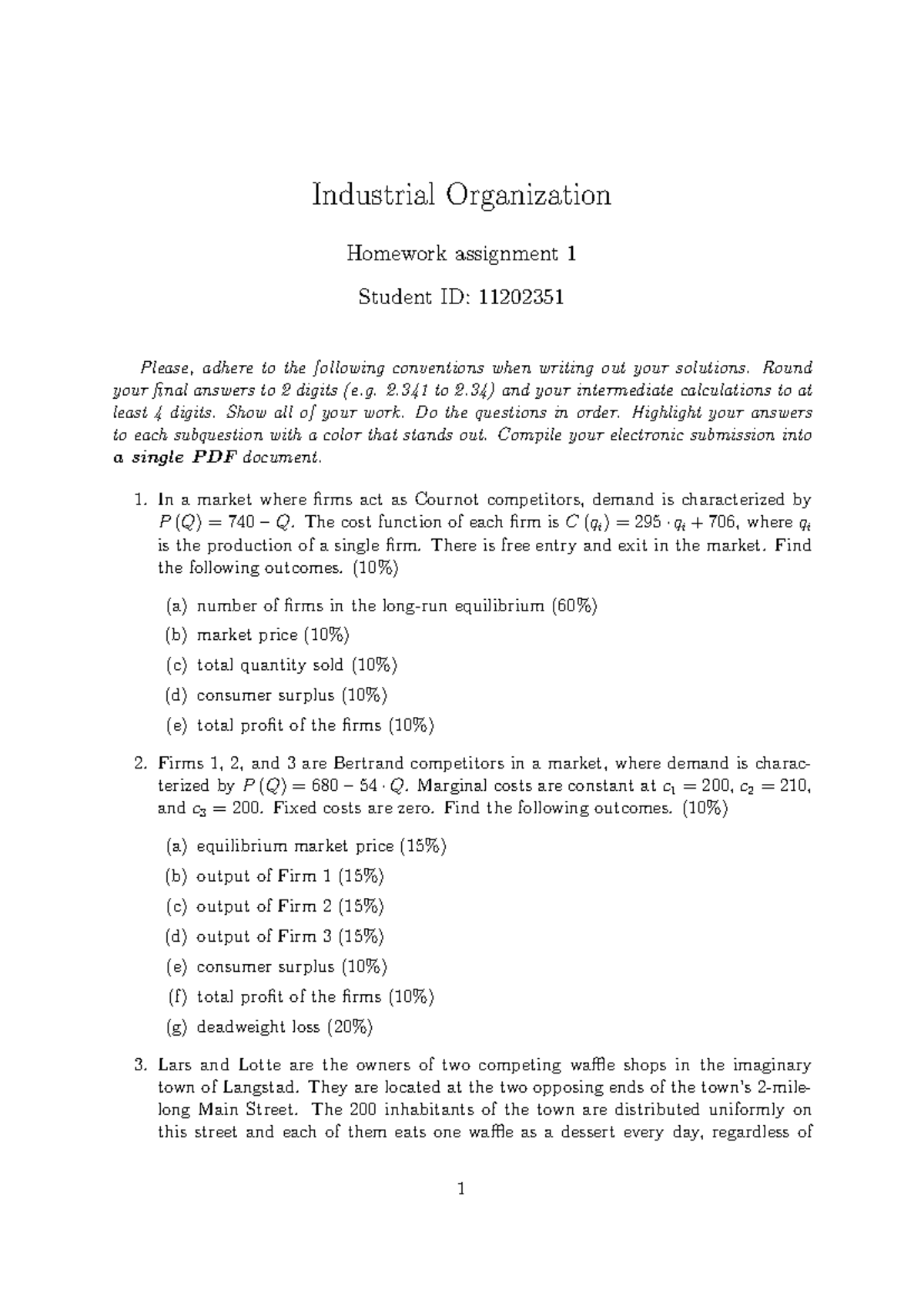 Industrial Organization IO Assignment 1 Solutions and Guidelines ...