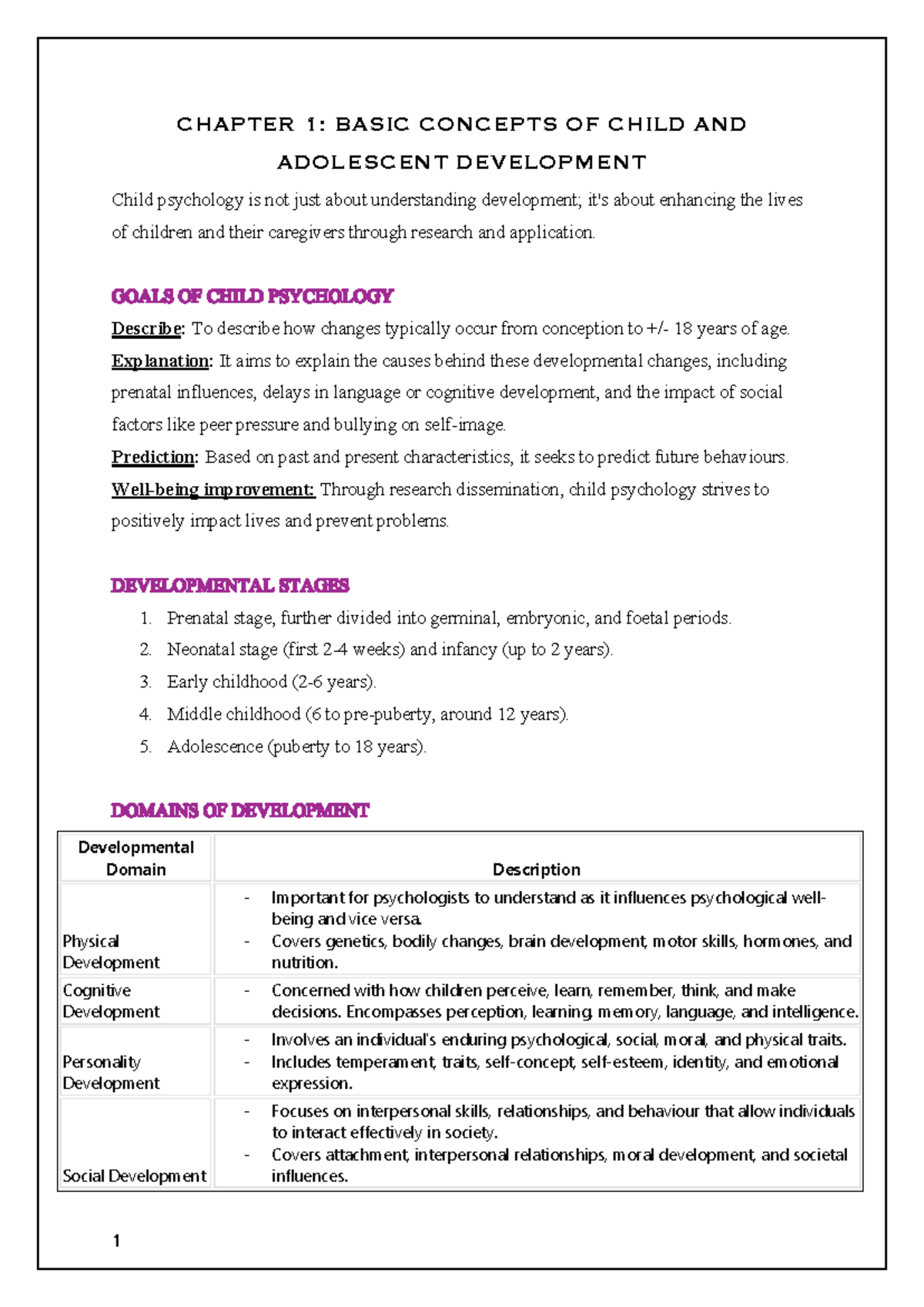Psychology 223 A1 - Chapter 1: Concepts in Child Development - Studocu