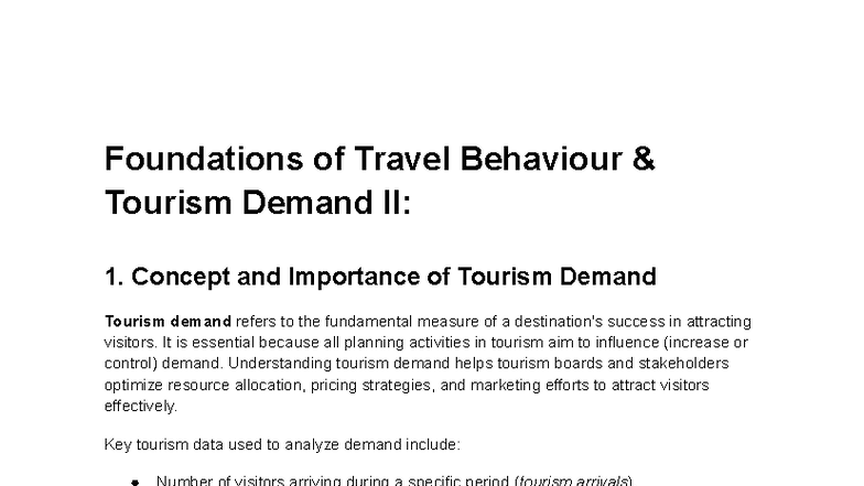 Foundations of Travel Behaviour & Tourism Demand II: Key Concepts and ...