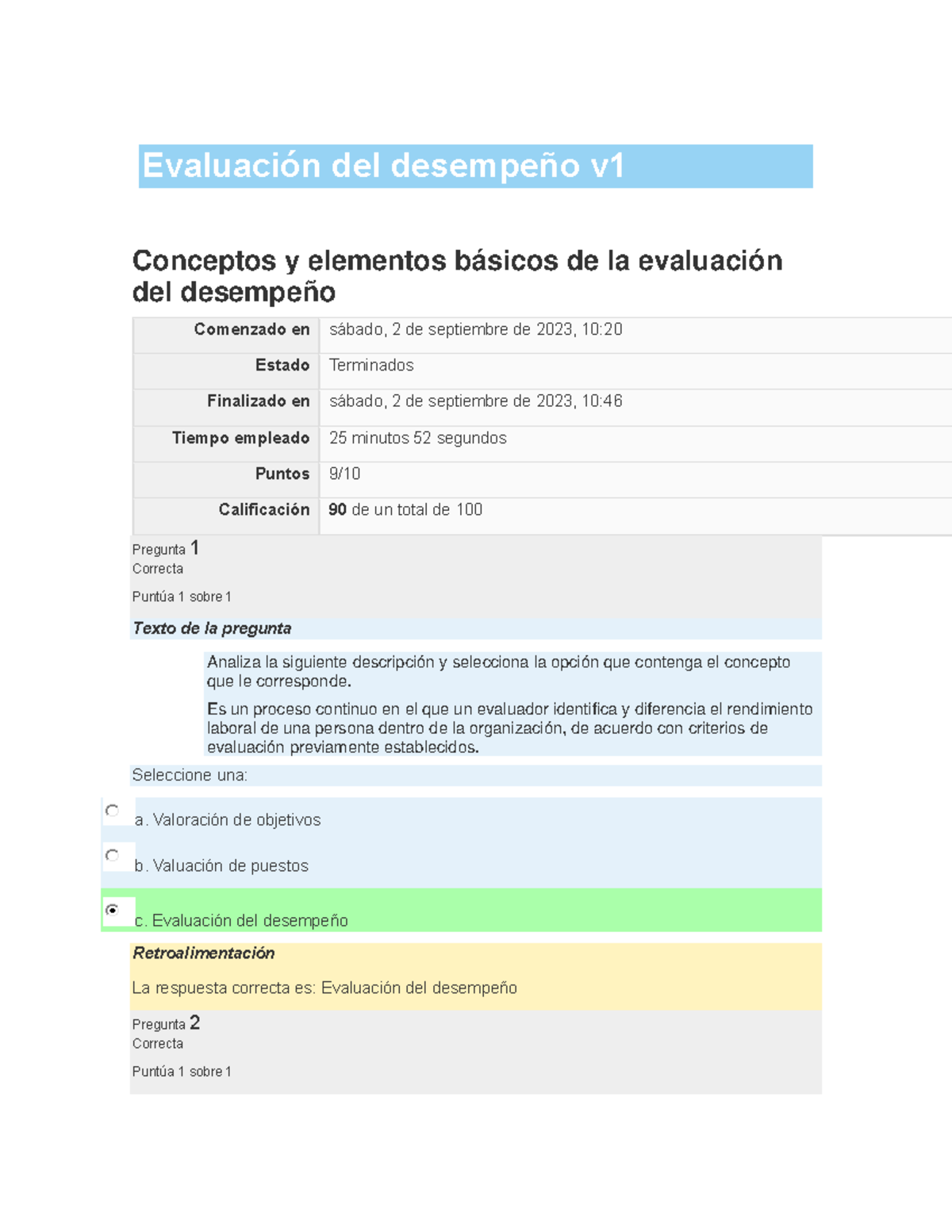 Evaluación del Desempeño - Examen Final (V1) - Studocu