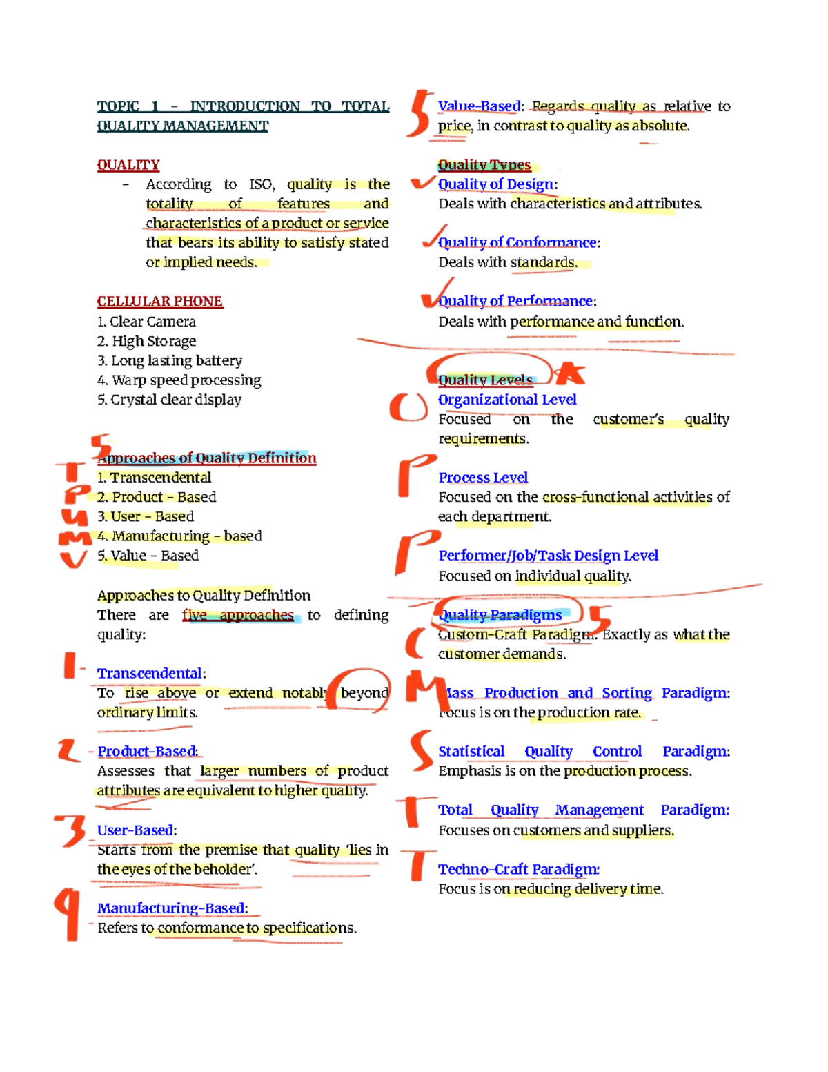 TQM & Lean Production Concepts: Quality Management Overview - Studocu