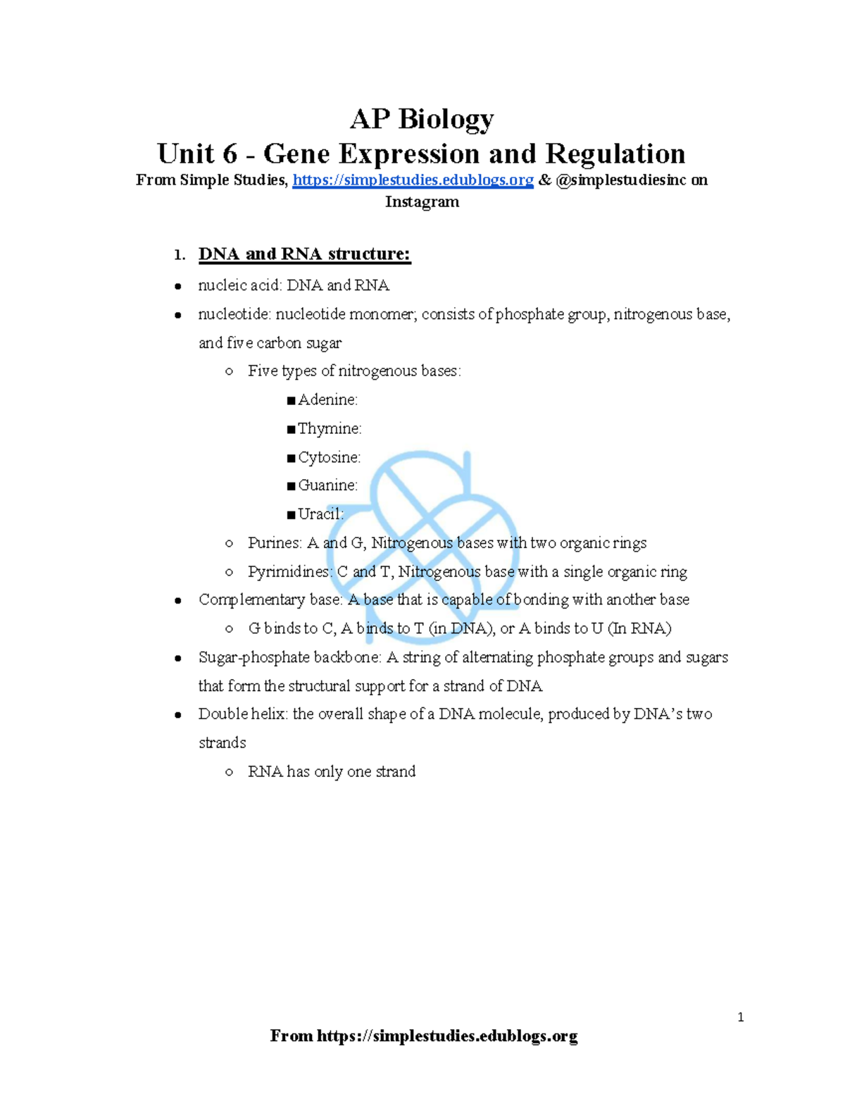 AP Biology Unit 6: Gene Expression and Regulation Overview - AP Biology ...