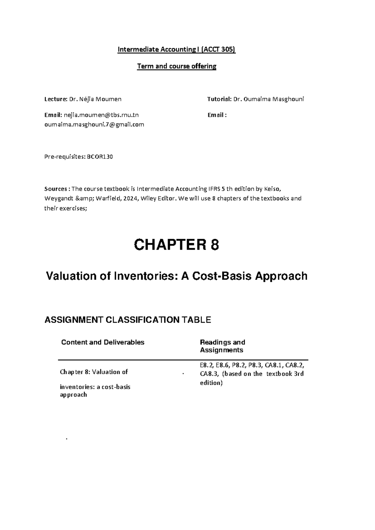 Intermediate Accounting I (ACCT 305) Tutorial: Chapter 8 Inventory ...