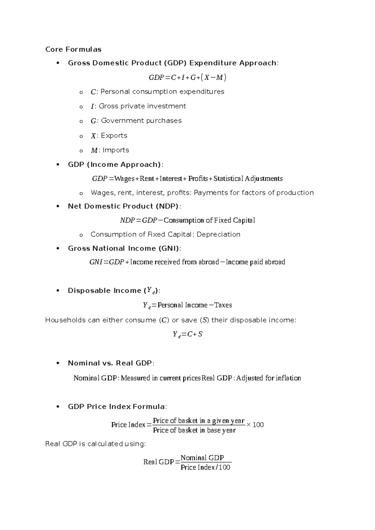 EKN Core Formulas for GDP: Expenditure & Income Approaches - Studocu