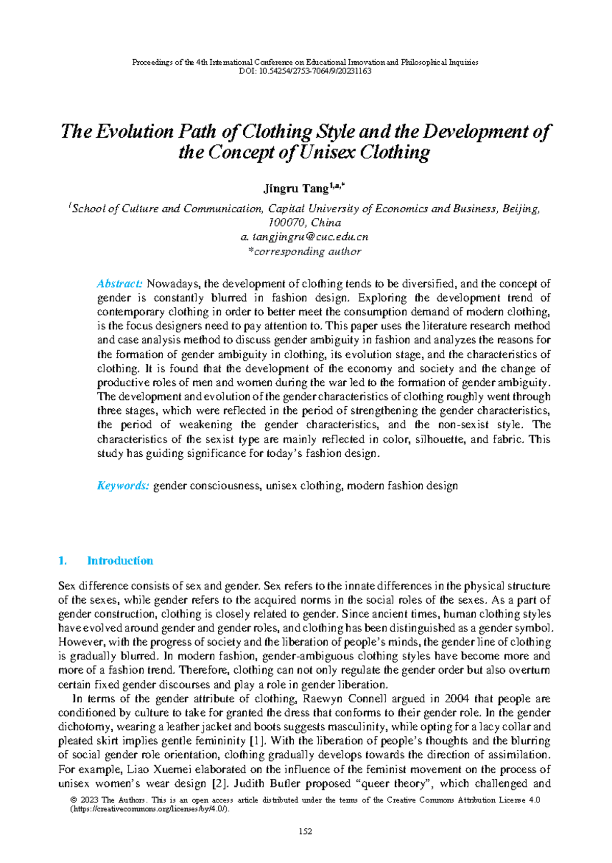 The Evolution of Clothing Styles & Gender Ambiguity: A Study - Jingru ...
