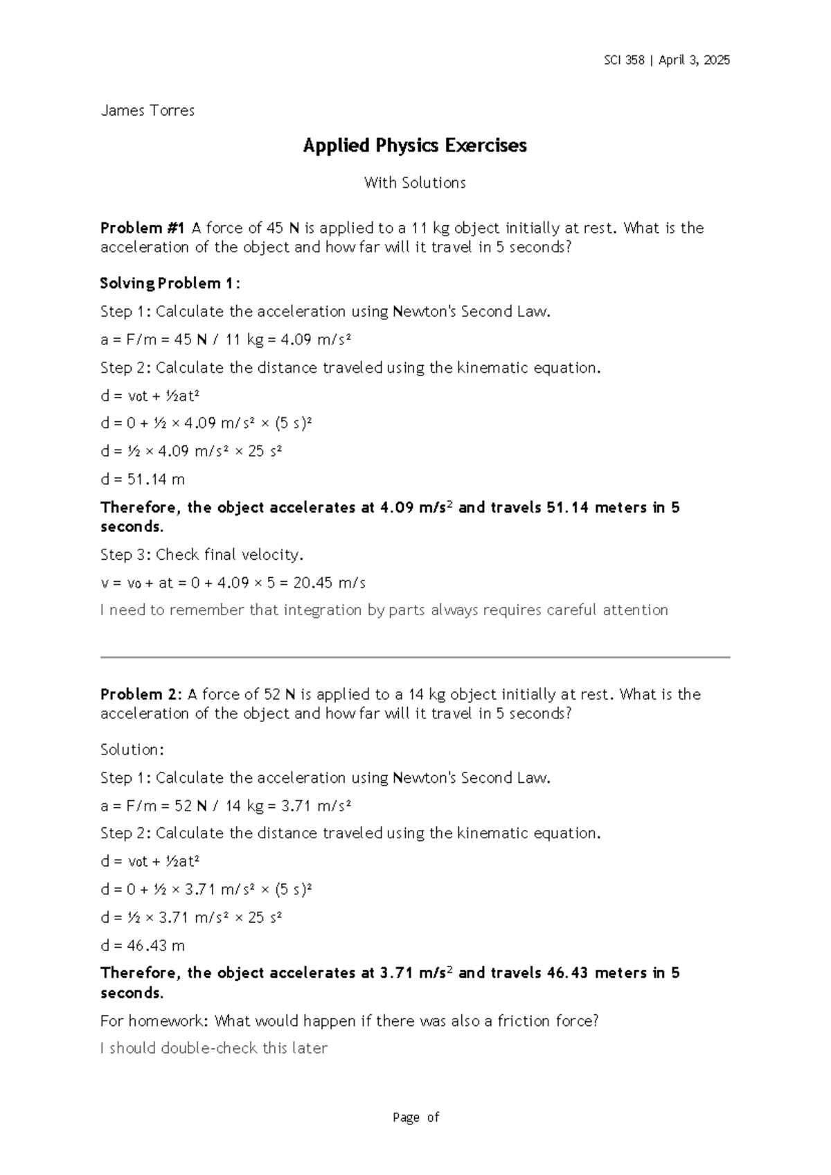 SCI 358 Applied Physics Exercises & Solutions - April 2025 - Studocu