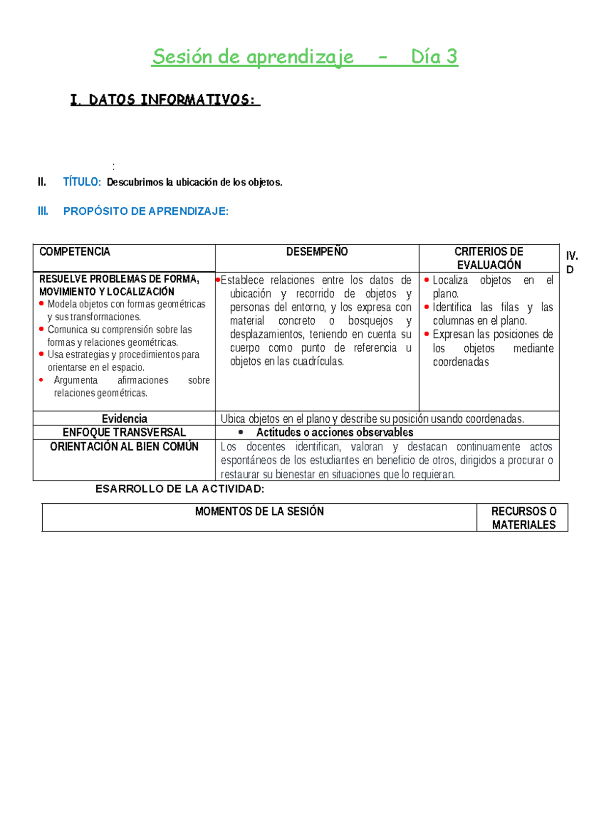 Sesión 3: Ubicación de Objetos en un Plano Cuadriculado - Studocu