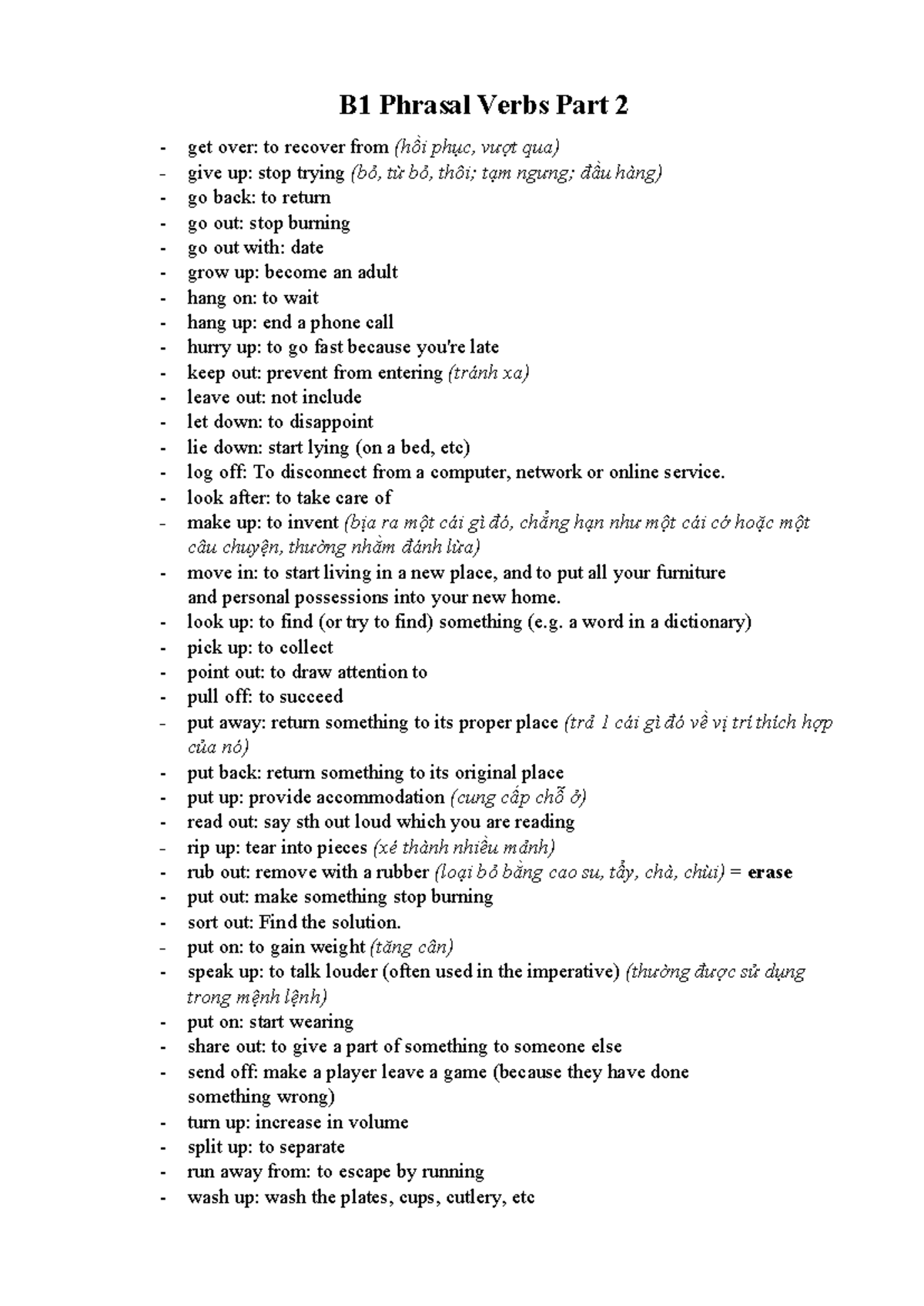 B1 Phrasal Verbs Part 2 - uỳudu - B1 Phrasal Verbs Part 2 get over: to ...