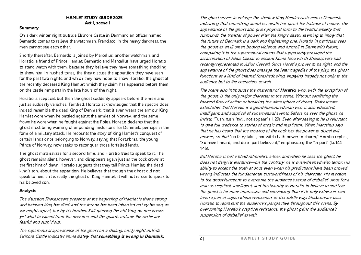 2025 HAMLET STUDY GUIDE: Act I to Act V Summaries & Analysis - Studocu