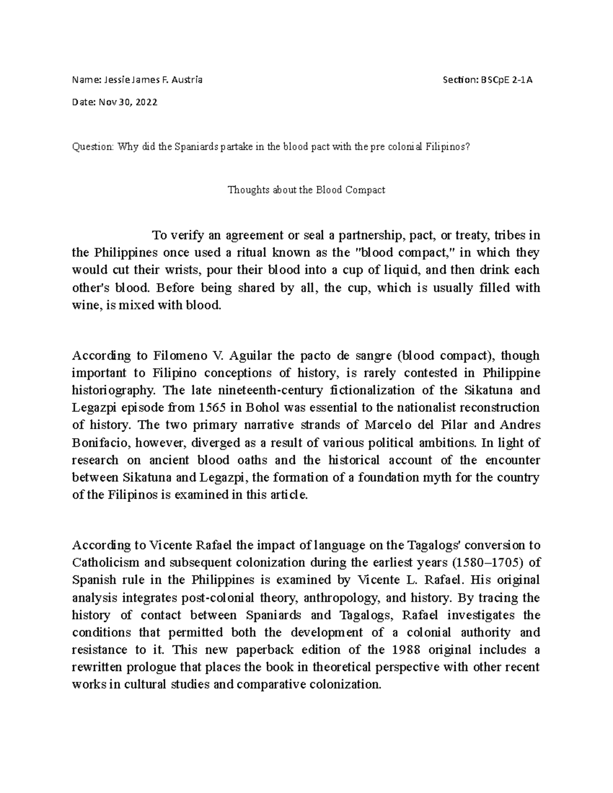 BSCpE 2-1A Essay: The Significance of the Blood Compact in History ...