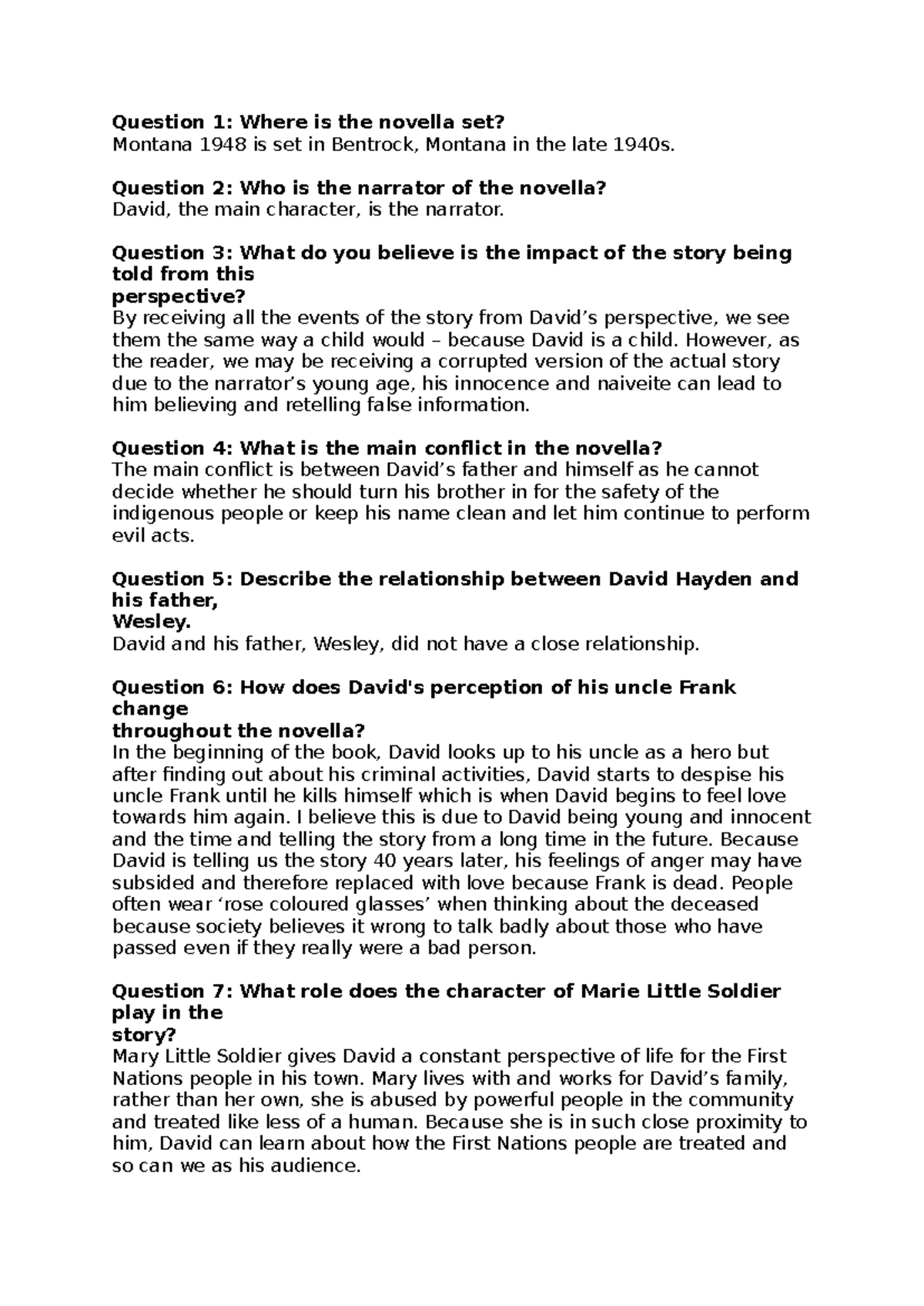 Comprehension Questions for Montana 1948: Insights & Analysis - Studocu