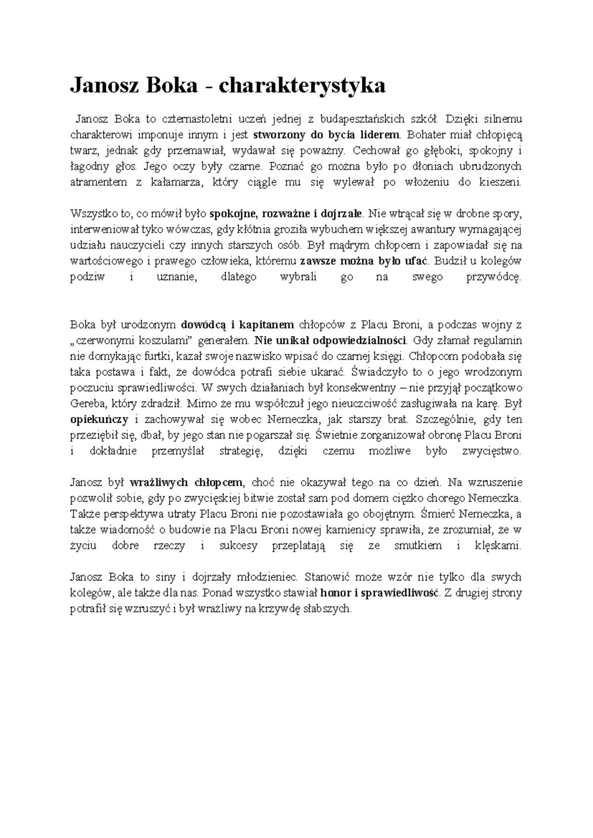 Janosz Boka i Erno Nemeczek - charakterystyka postaci w Chłopcach z ...