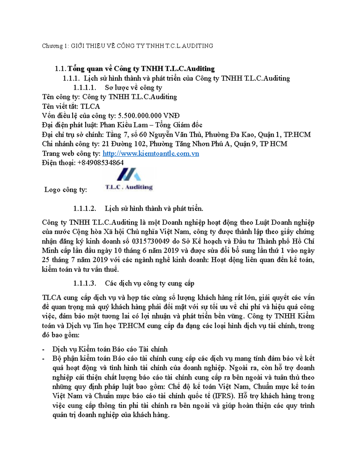 Tổng quan về công ty - Chương 1: GIỚI THIỆU VỀ CÔNG TY TNHH T.C.L Tổng quan về Công ty TNHH T.L ...