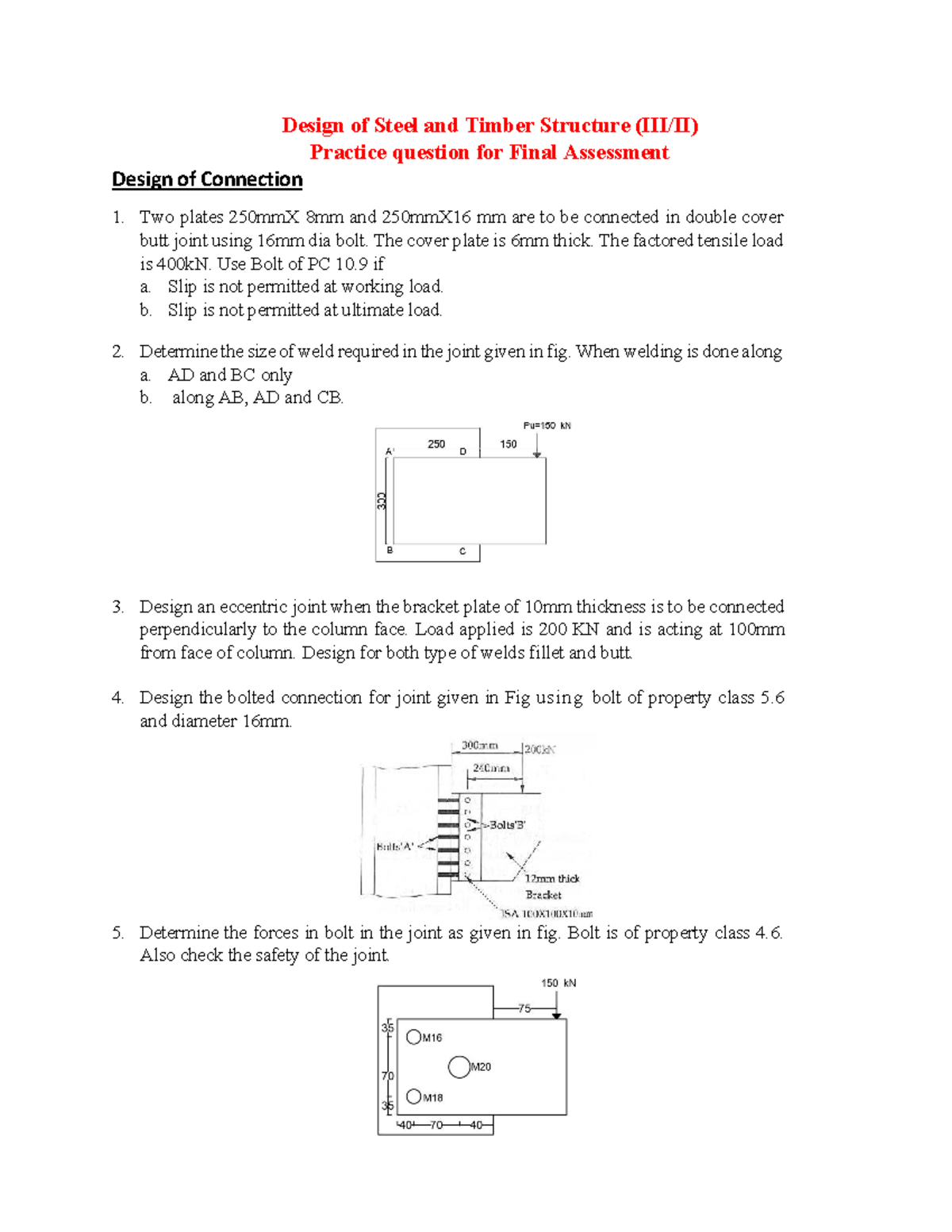 Design of Steel and Timber Structures: Final Assessment Questions - Studocu