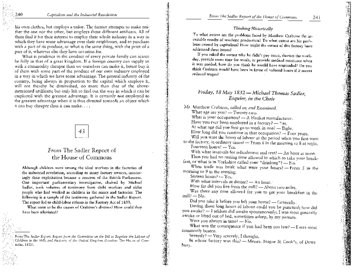 240 Capitalism and the Industrial Revolution: Insights from the Sadler ...