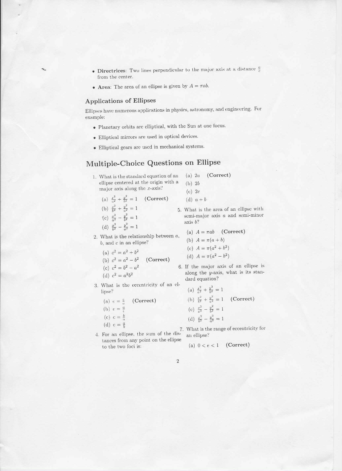 Ellipse Applications and Properties - MTH 112 Lecture Notes - Studocu