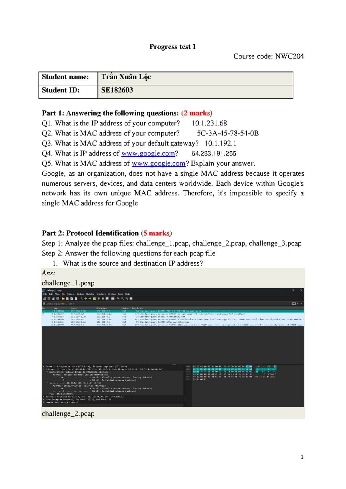 NWC Progress Test 1: Networking Concepts & Protocol Analysis - Studocu
