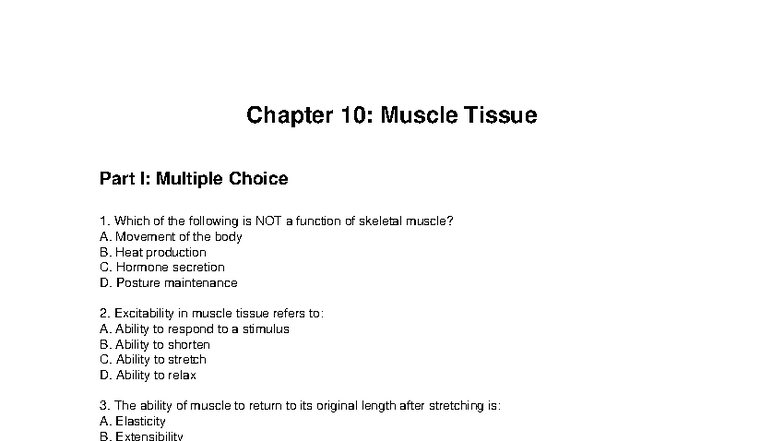 Chapter 10: Muscle Tissue Test Review and MCQs - Studocu