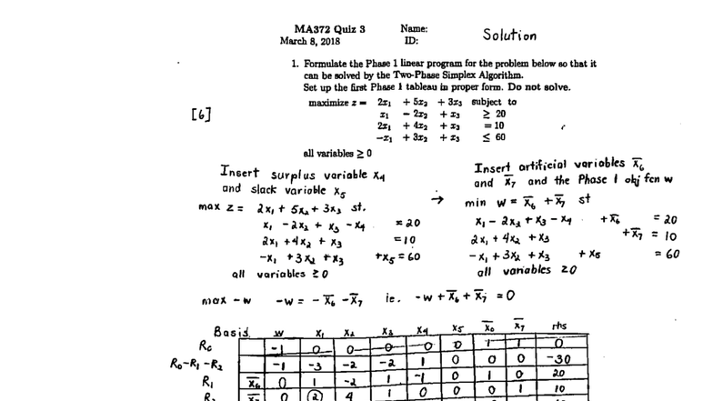 MA372 Quiz 3 Solutions: Phase 1 & Phase 2 Tableau Setup - Studocu