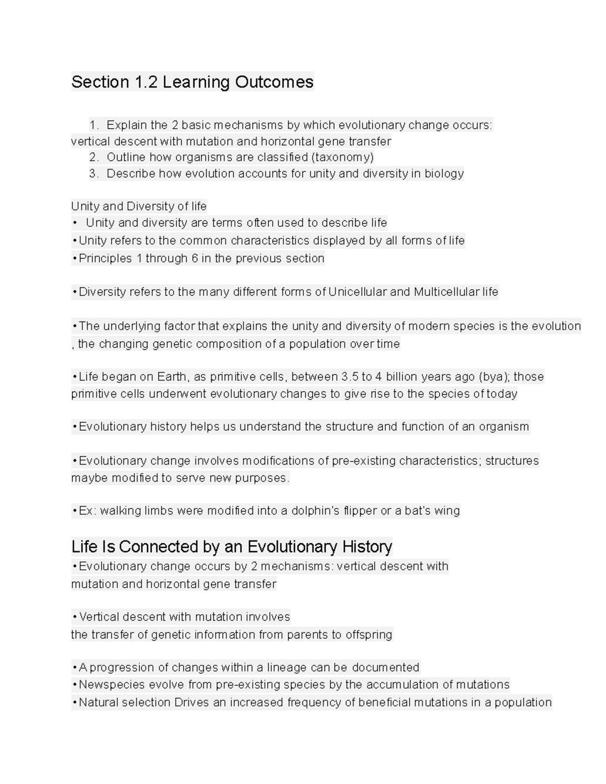 Unity and Diversity in Evolutionary Biology - Studocu