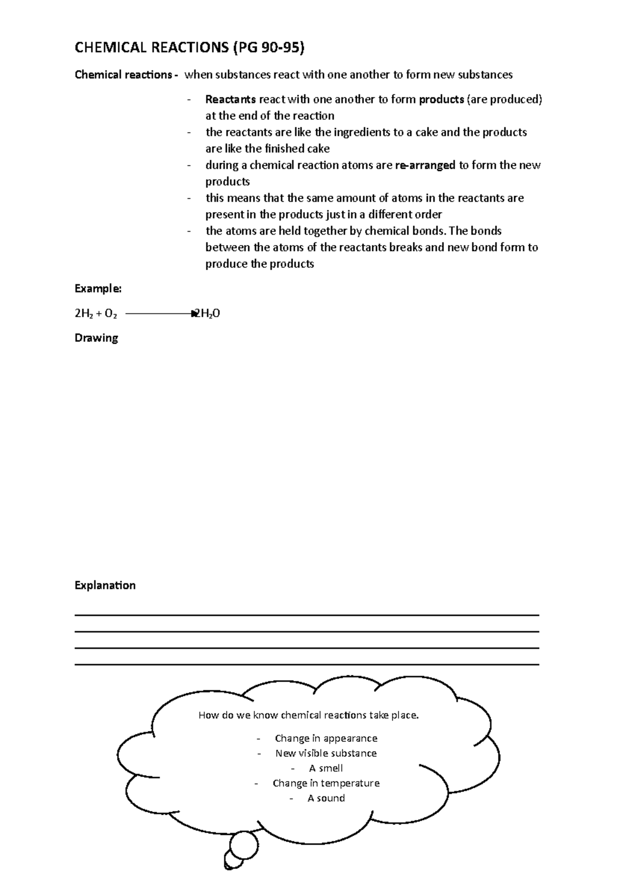 Grade 8 Chem Reactions - Notes & Activities (Pg 90-95) - Studocu
