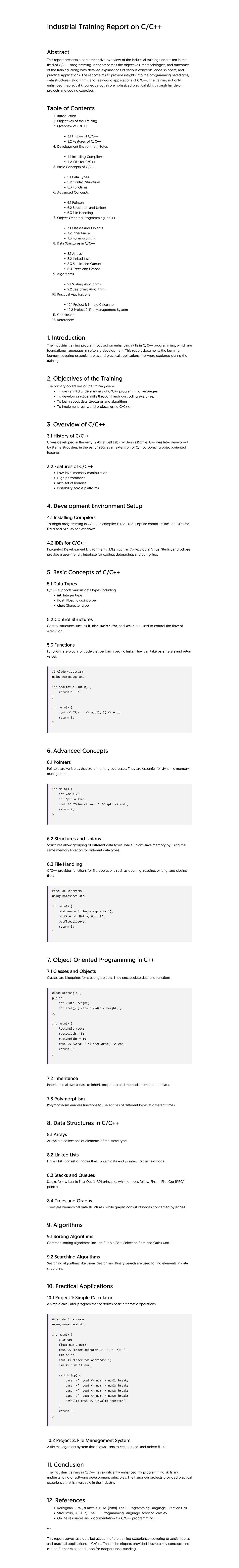 Industrial Training Report on C C++ - Industrial Training Report on C ...