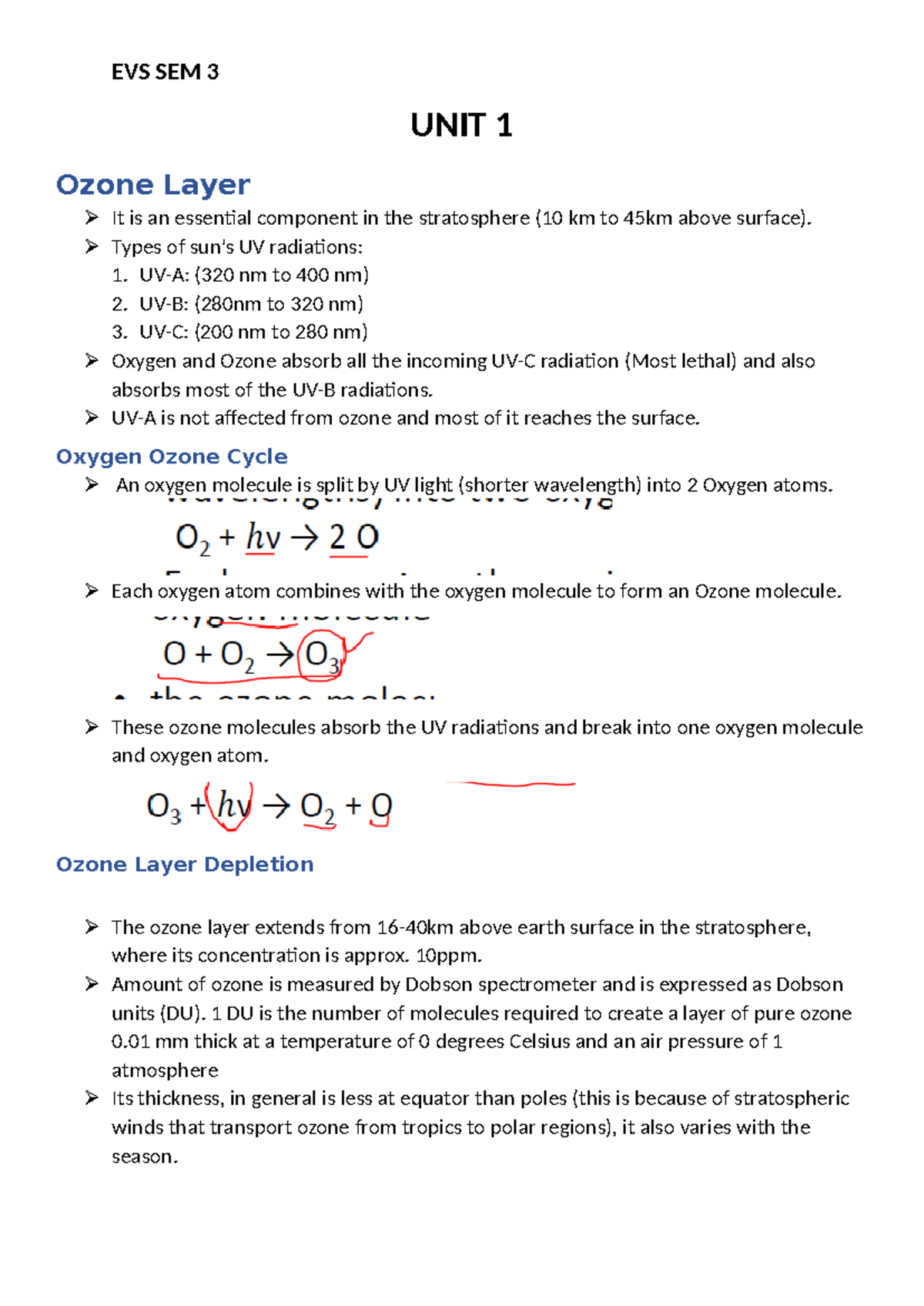 EVS SEM 3: Comprehensive Notes on Ozone Layer and Environmental ...